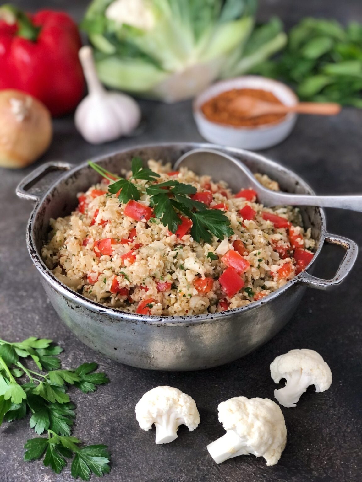 Harissa Cauliflower Rice - The Kitchen Fairy